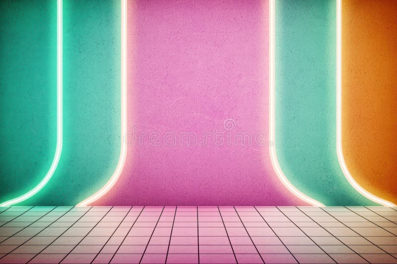 Vibrant Neon Backdrop with Geometric Tiles Stock Illustration ...