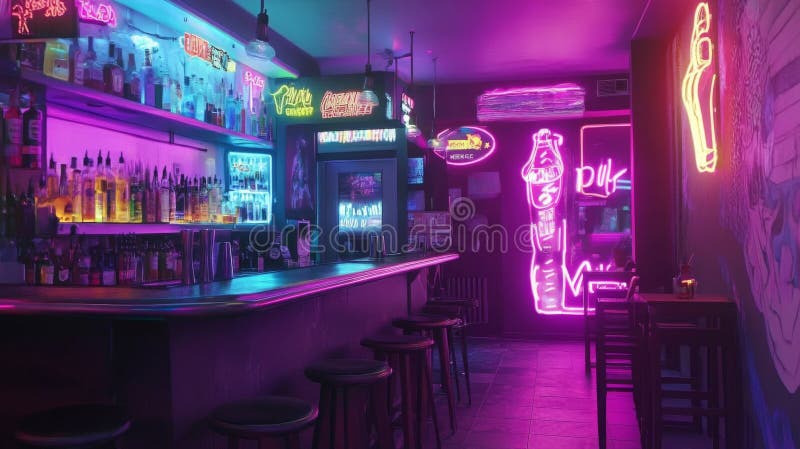 Vibrant Neon Bar at Night in the City Stock Illustration - Illustration ...