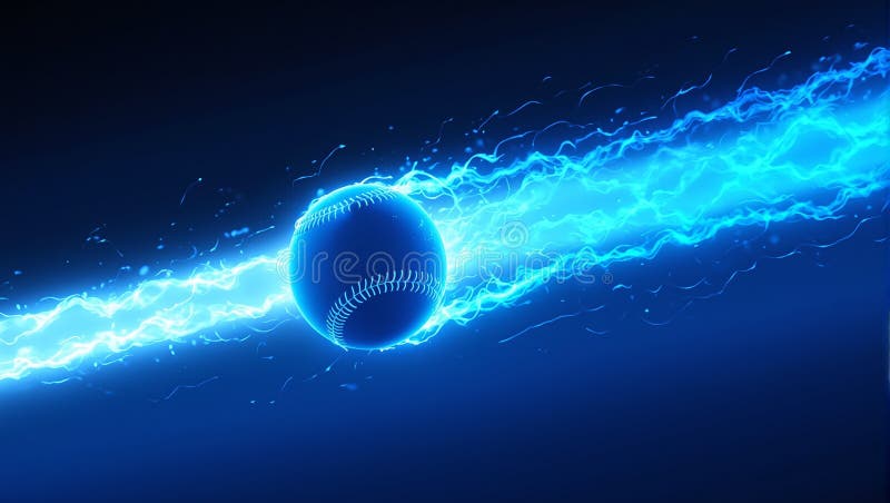 Vibrant Neon Baseball in Motion with Glowing Blue Seams and a Luminous ...