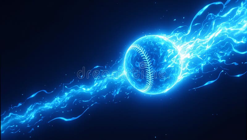 Vibrant Neon Baseball in Motion with Glowing Blue Seams and a Luminous ...