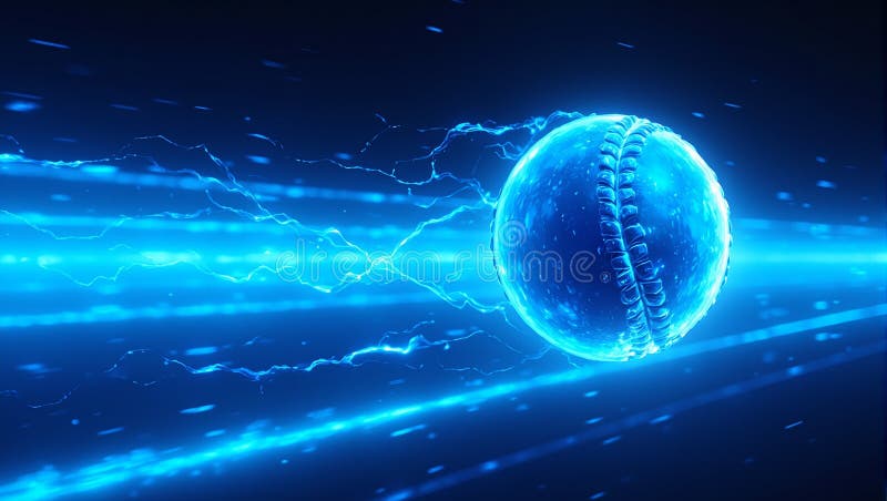 Vibrant Neon Baseball in Motion with Glowing Blue Seams and a Luminous ...