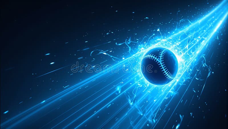 Vibrant Neon Baseball in Motion with Glowing Blue Seams and a Luminous ...