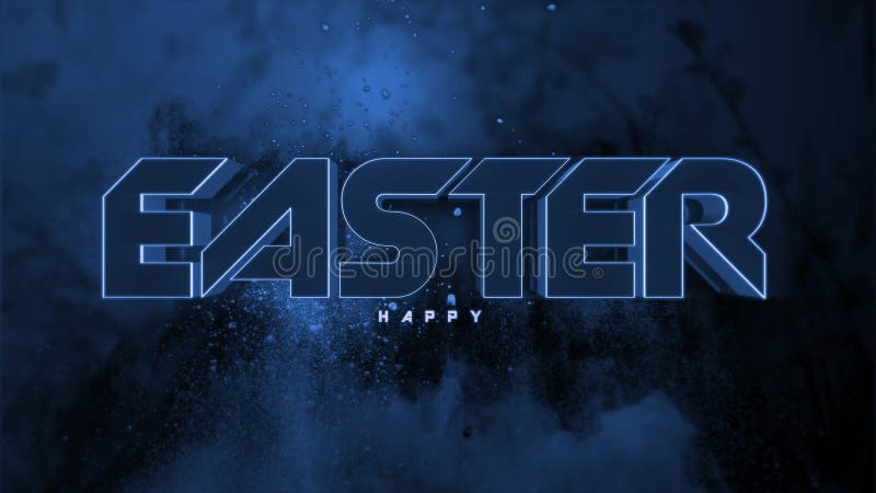 Vibrant Neon Blue Words on Dark Blue Background Happy Easter Stock ...