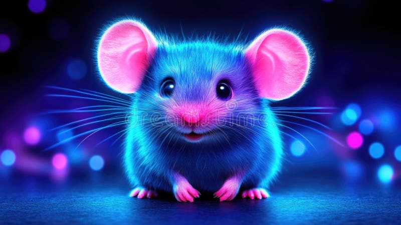 Vibrant Neon Blue Mouse in Colorful Bokeh Light Stock Image - Image of ...
