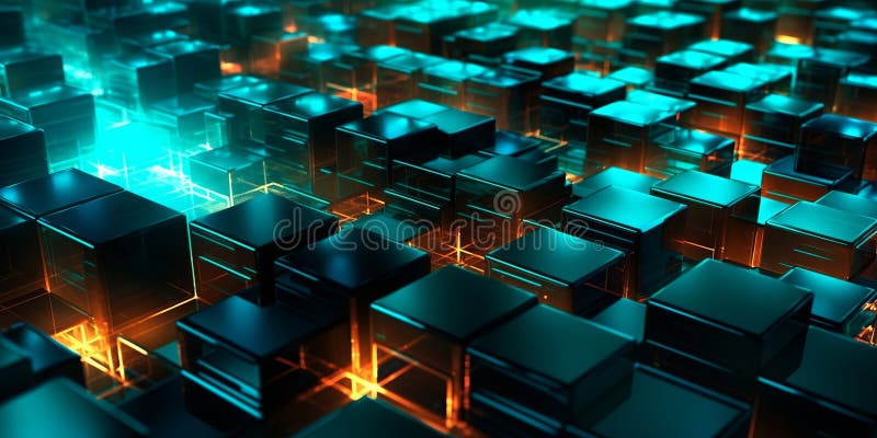 Vibrant Neon Blue and Turquoise Blocks: Abstract Background ...