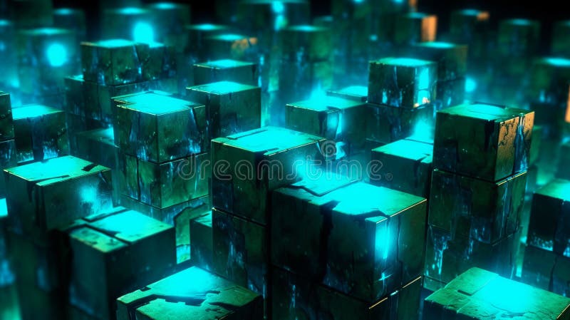 Vibrant Neon Blue and Turquoise Blocks: Abstract Background ...