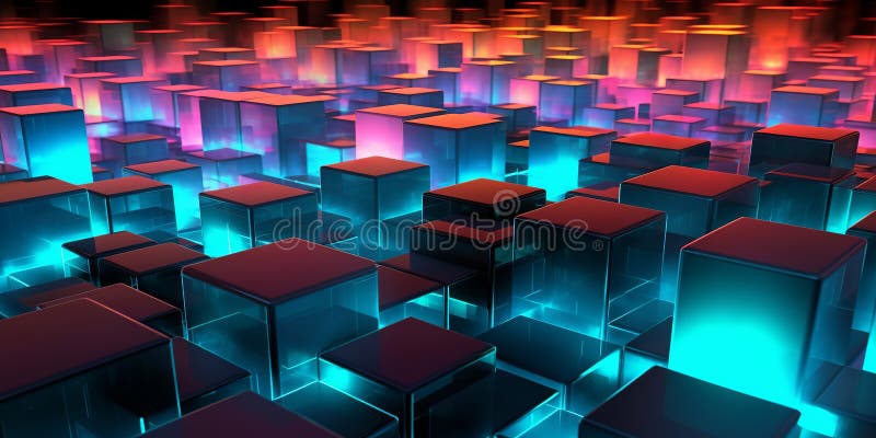 Vibrant Neon Blue and Turquoise Blocks: Abstract Background ...