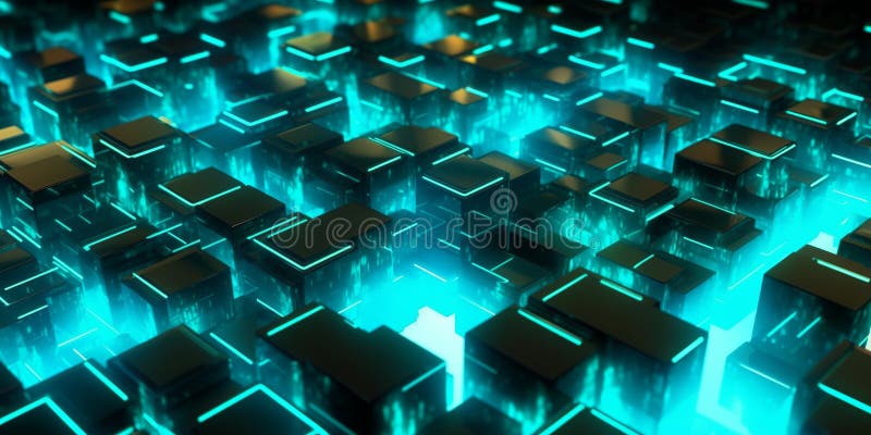 Vibrant Neon Blue and Turquoise Blocks: Abstract Background ...