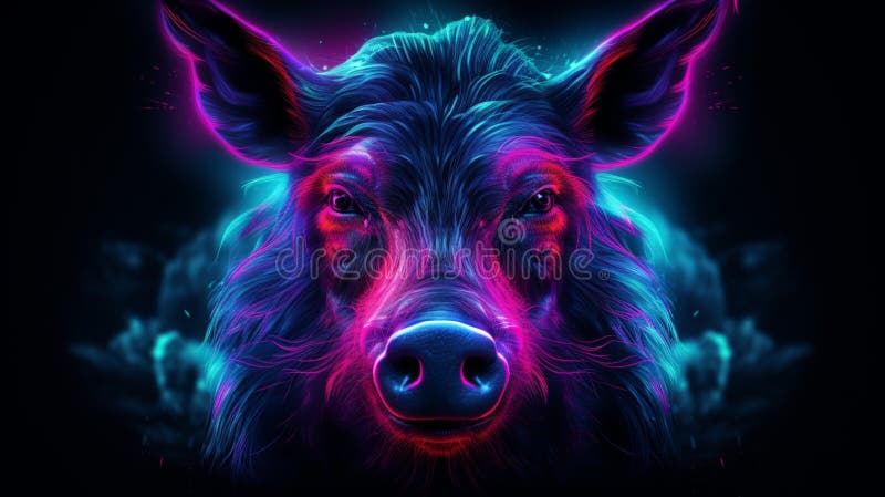 Vibrant Neon Boar Abstract Animal Painting Artwork Image Stock ...