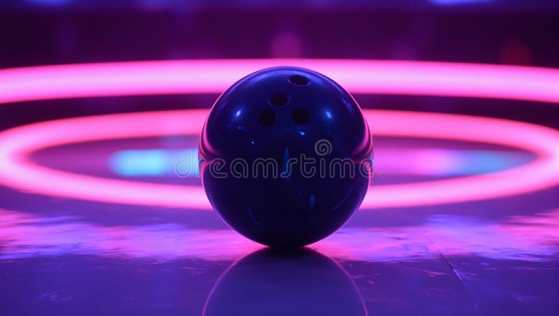 Vibrant Neon Bowling Ball Rolling with Glowing Lines in Futuristic ...