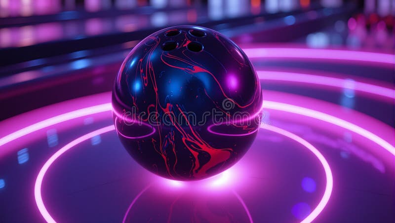 Vibrant Neon Bowling Ball Rolling with Glowing Lines in Futuristic ...