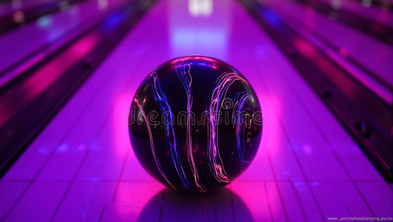 Vibrant Neon Bowling Ball Rolling with Glowing Lines in Futuristic ...
