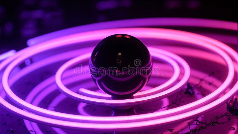 Vibrant Neon Bowling Ball Rolling with Glowing Lines in Futuristic ...