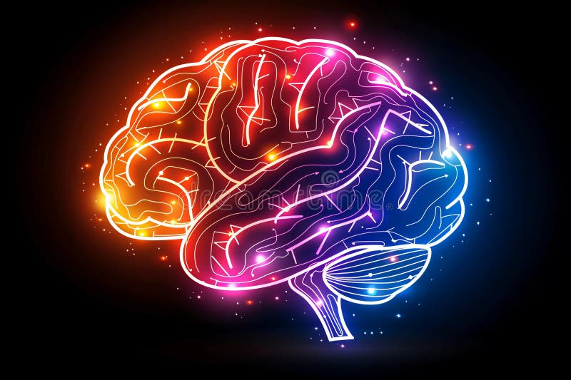 Futuristic Neon Glowing Human Brain on Black Background. Artificial ...