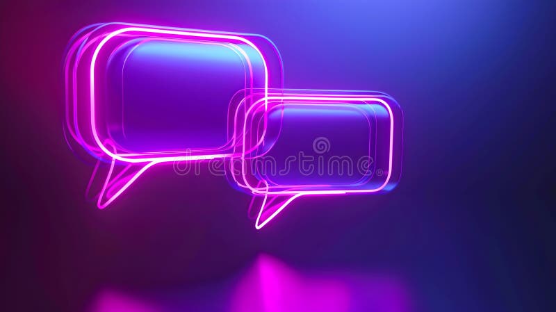 Glowing Neon Speech Bubbles on Dark Background, Modern Design, Digital ...