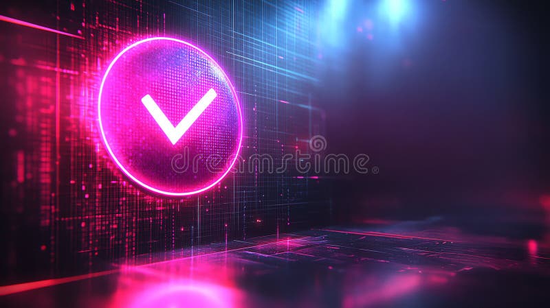 A Vibrant Neon Checkmark Icon Glowing in a Digital Environment Stock ...