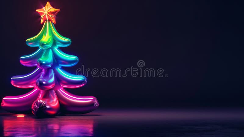 Vibrant Neon Christmas Tree with Festive Star Topper in a Dark Setting ...