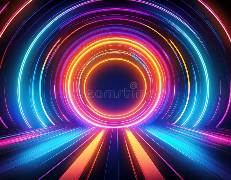 Vibrant Neon Circles Glowing Abstract Electric Pattern on Dark ...