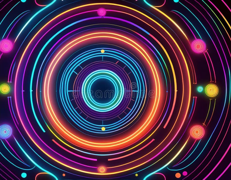 Vibrant Neon Circles Glowing Abstract Electric Pattern on Dark ...