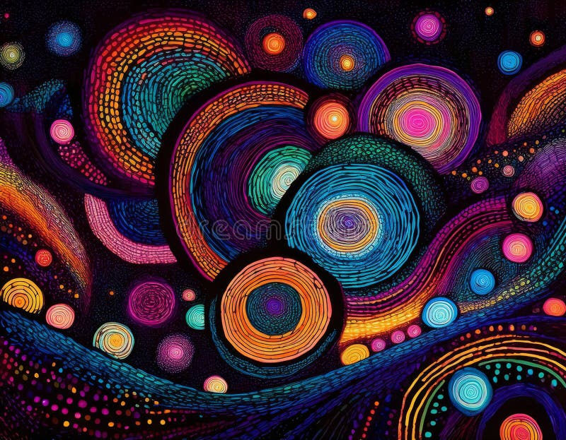 Vibrant Neon Circles Glowing Abstract Electric Pattern on Dark ...