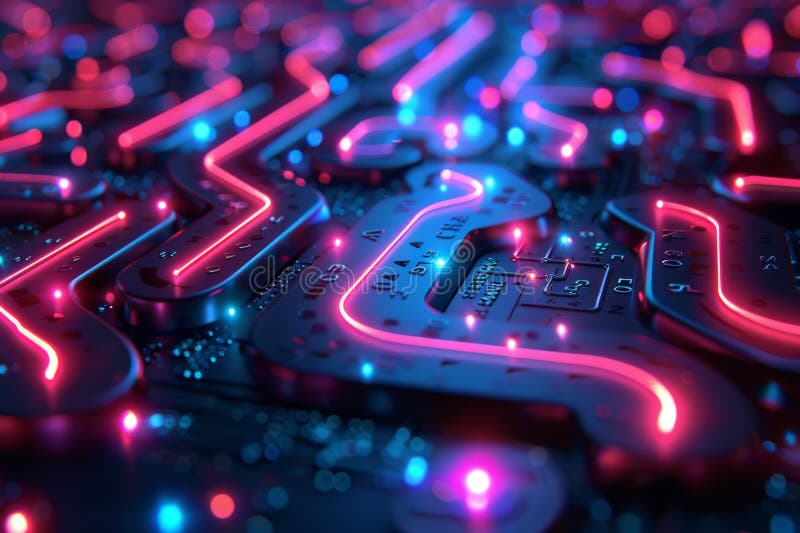 A Vibrant Neon Circuit Maze Pulsing with Energy, Stock Image - Image of ...