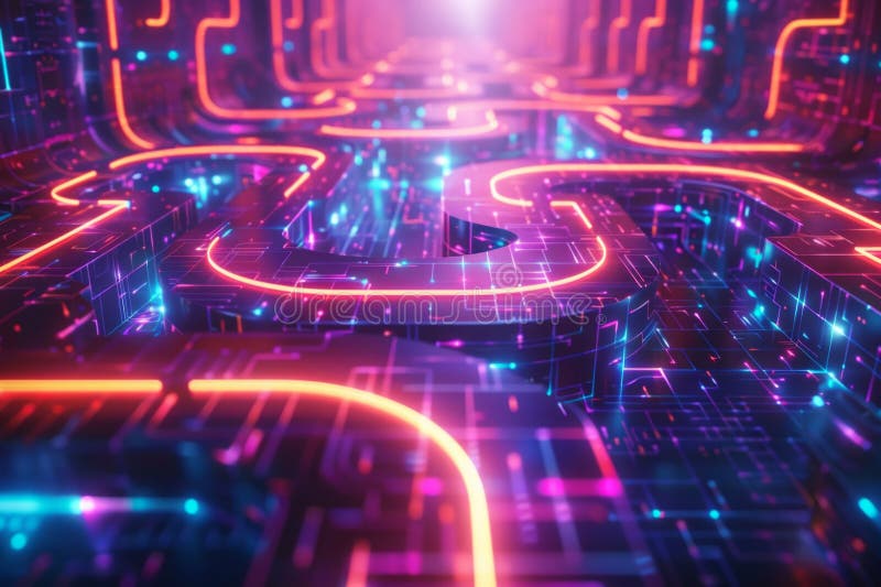 A Vibrant Neon Circuit Maze Pulsing with Energy, Stock Image - Image of ...