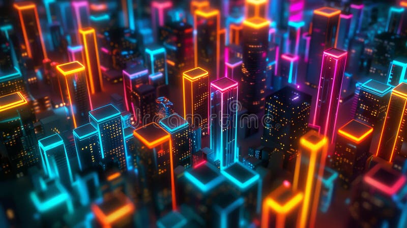 Vibrant Neon Cityscape in Metaverse 3d Render with Studio Lighting and ...