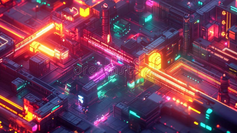 Vibrant Neon Cityscape Pixel Art Stock Illustration - Illustration of ...