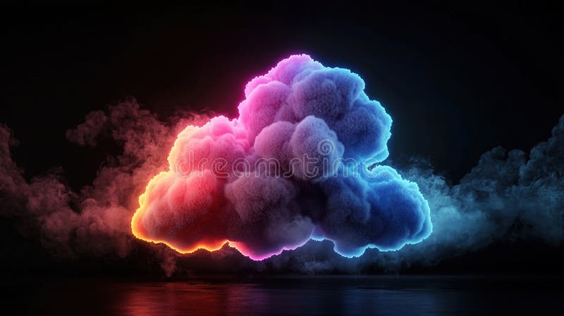 A Vibrant Neon Cloud Floating Against a Dark Backdrop Radiating Colors ...