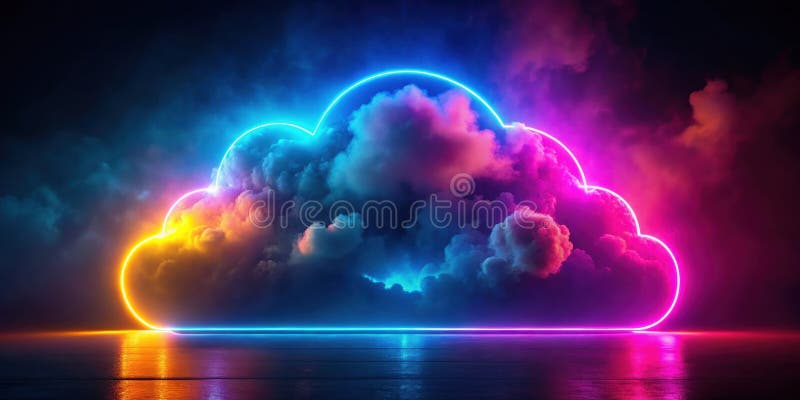 Vibrant Neon Cloud Formation with Glowing Outline and Reflective ...