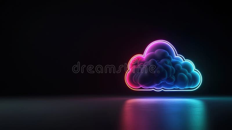 A Vibrant Neon Cloud Icon Glowing Against a Dark Background Representing Technology and Digital ...