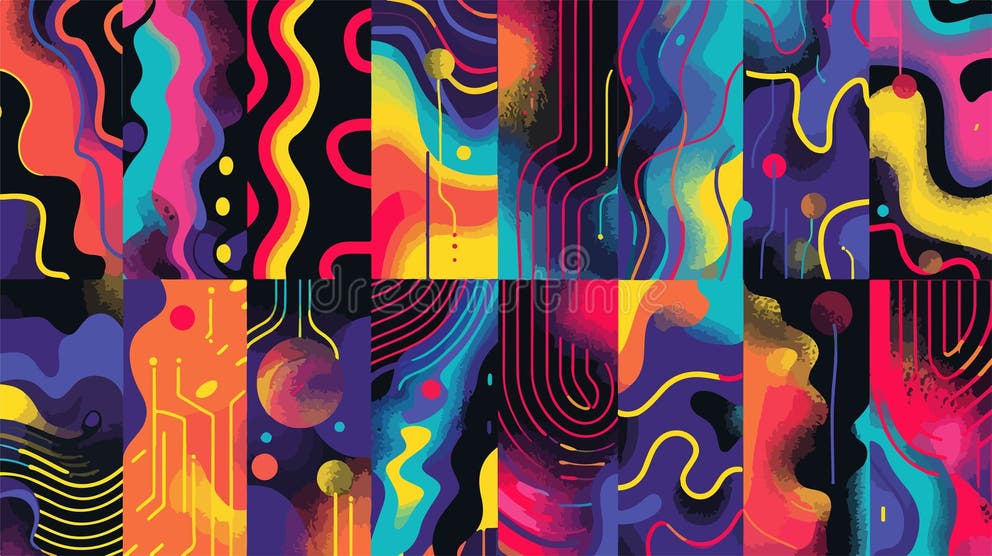 Vibrant Neon Color Palette Vector Set, Featuring an Array of Bright ...