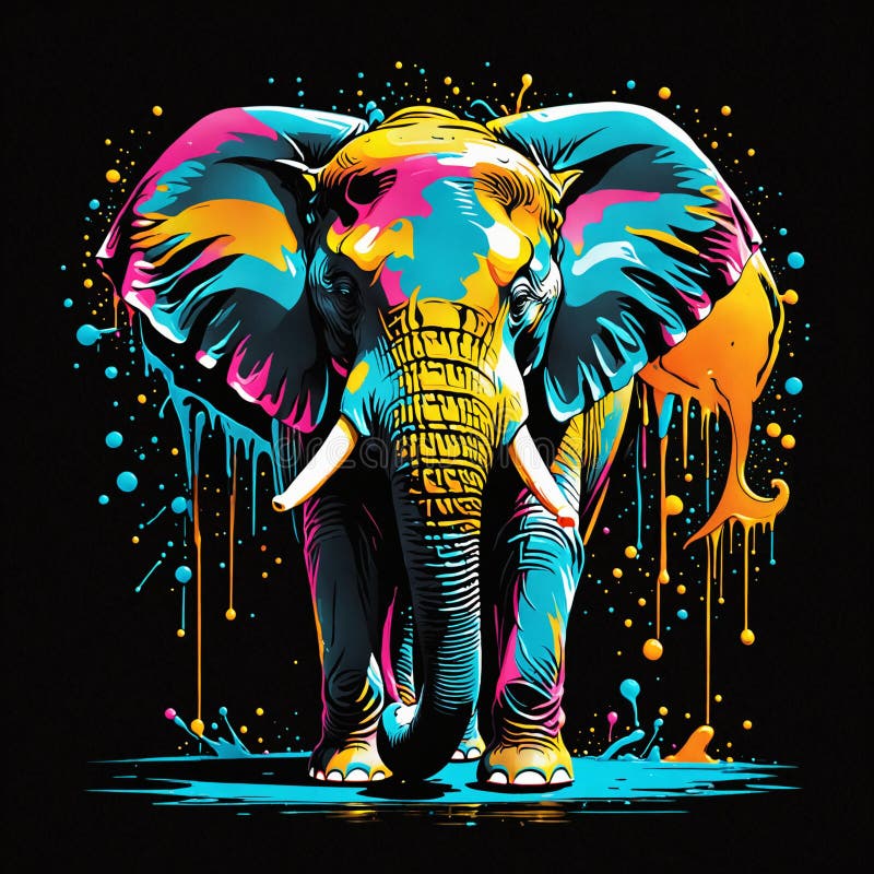 Vibrant Neon Colored Elephant Artwork. AI-generated Stock Illustration ...