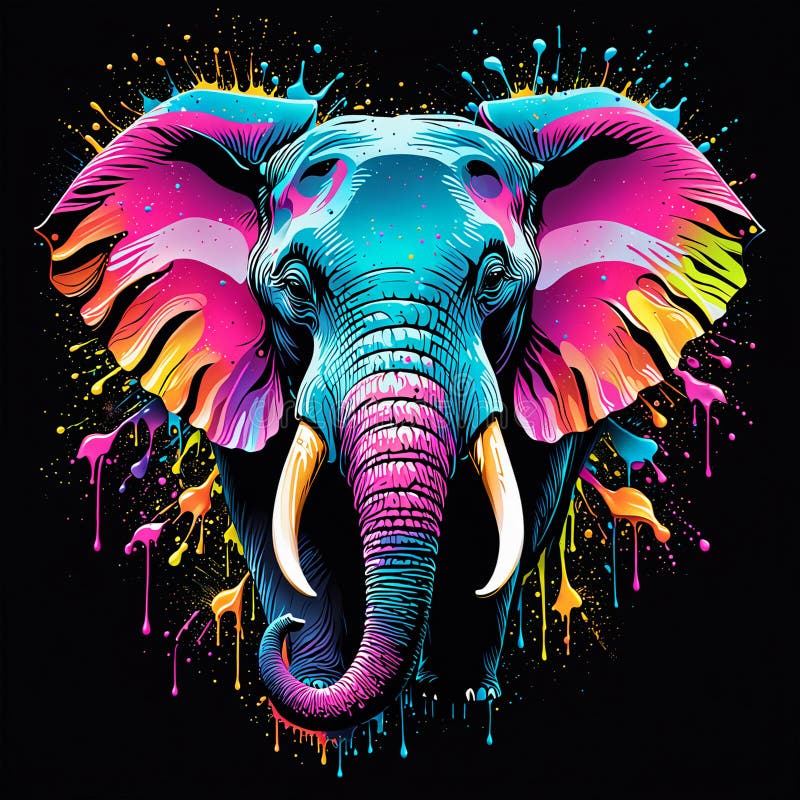 Vibrant Neon Colored Elephant Artwork. AI-generated Stock Illustration ...