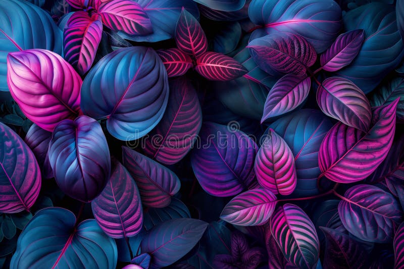 Vibrant Neon Colored Leaves on Dark Background, Creating Dense Foliage ...