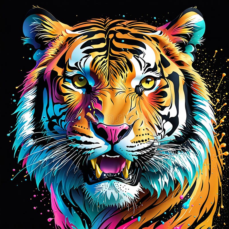 Vibrant Neon Colored Tiger Artwork. AI-generated Stock Illustration ...
