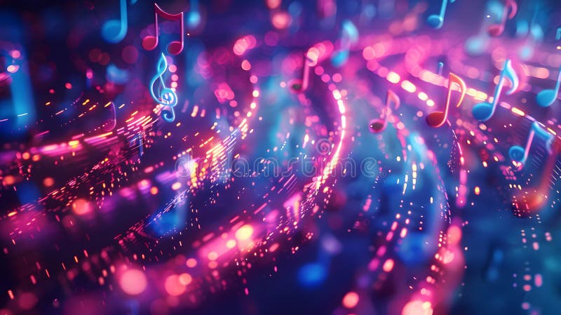 Neon 3D Music Notes Spiraling in Space with Vibrant Colors and Light ...