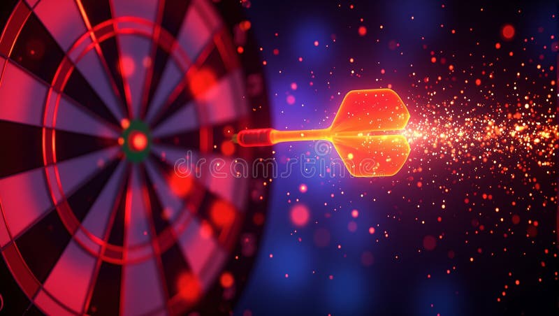 Vibrant Neon Dart Flying Towards Glowing Dartboard Target Stock ...