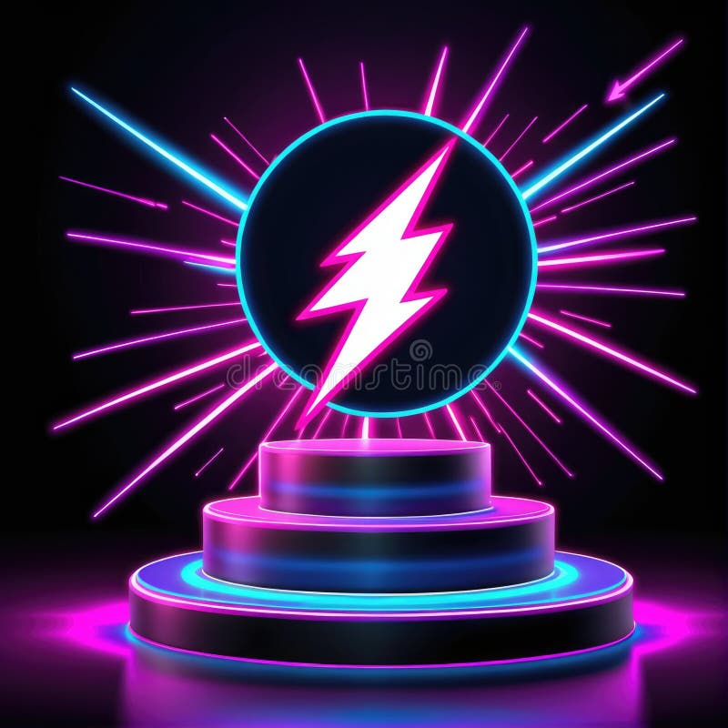 Vibrant Neon Display with Lightning Bolt on a Futuristic Stage ...