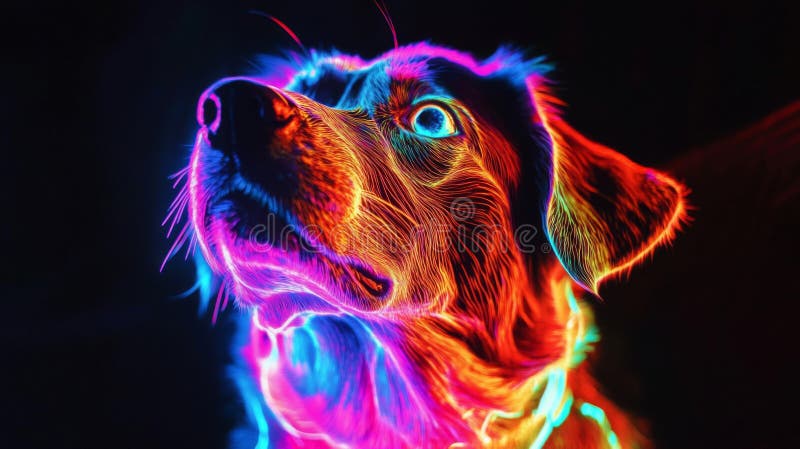 Vibrant Neon Dog Portrait Digital Art Stock Illustration - Illustration ...