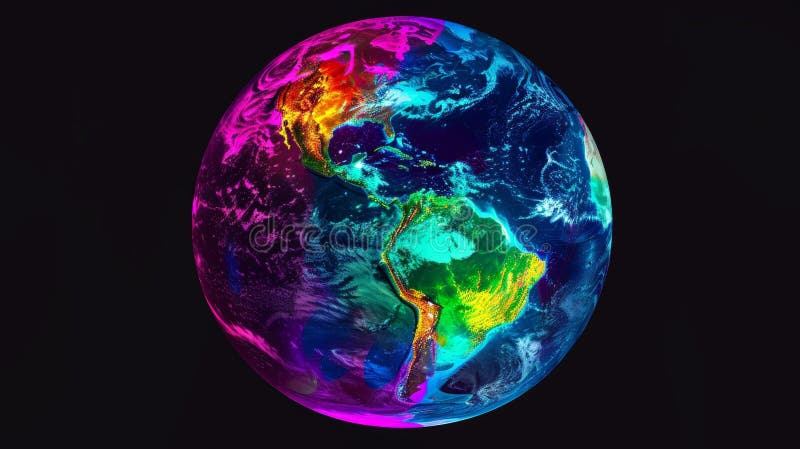 Vibrant Neon Earth a Captivating Render of Our Planet with Fluorescent ...