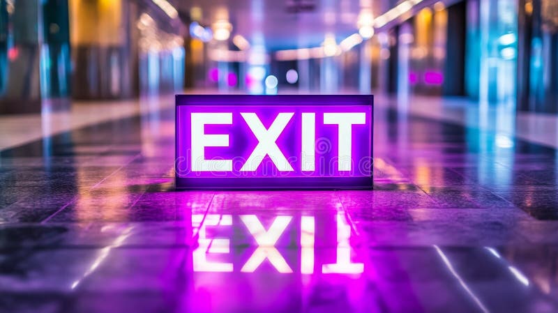 Vibrant Neon EXIT Sign Illuminates Empty Corridor, Guiding Evacuation ...