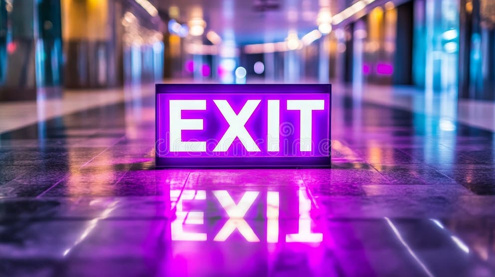 Vibrant Neon EXIT Sign Illuminates Empty Corridor, Guiding Evacuation ...
