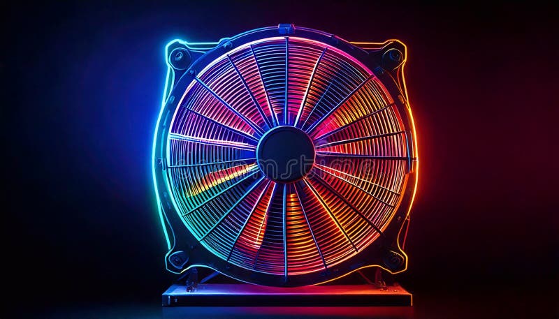 Vibrant Neon Fan with Colorful Illumination Against a Dark Background ...