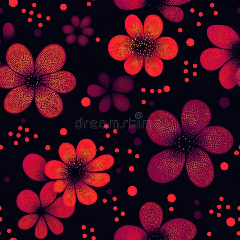 Vibrant Neon Floral Pattern on Dark Background for Modern Design Stock ...