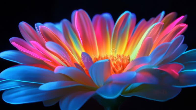 Vibrant Neon Flower Closeup with Dark Background Stock Illustration ...