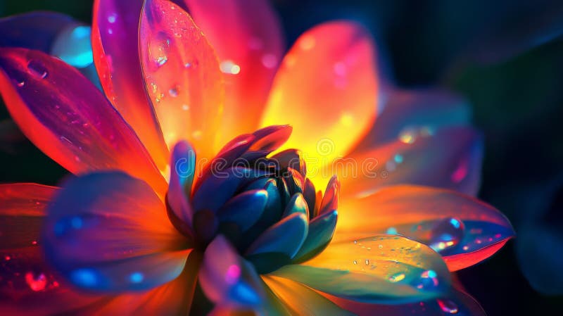 Vibrant Neon Flower Closeup with Water Drops Stock Illustration ...