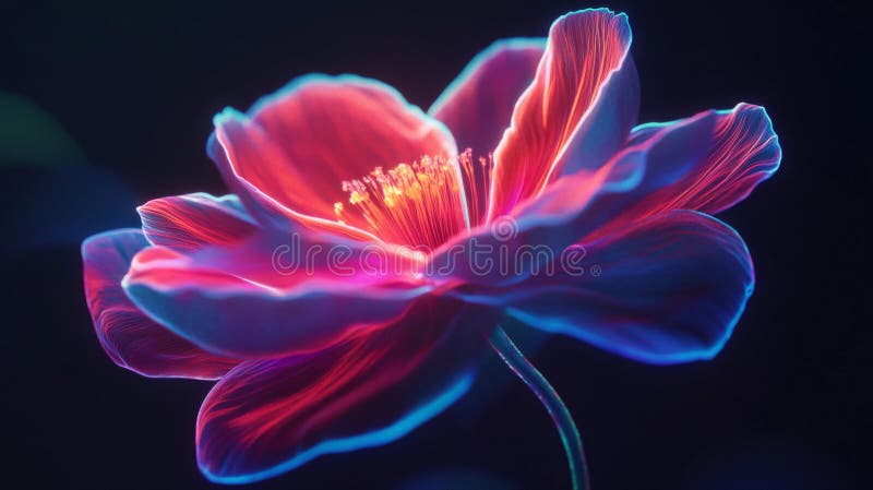 Vibrant Neon Flower in Dark Background Stock Illustration ...