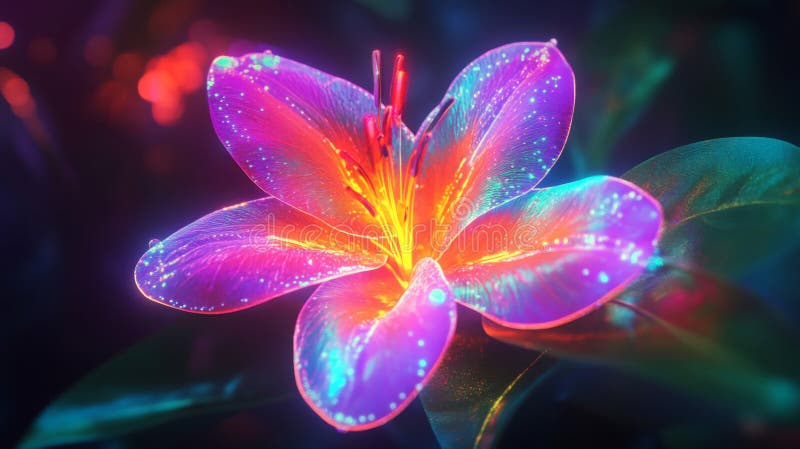 Vibrant Neon Flower with Glowing Petals Stock Illustration ...