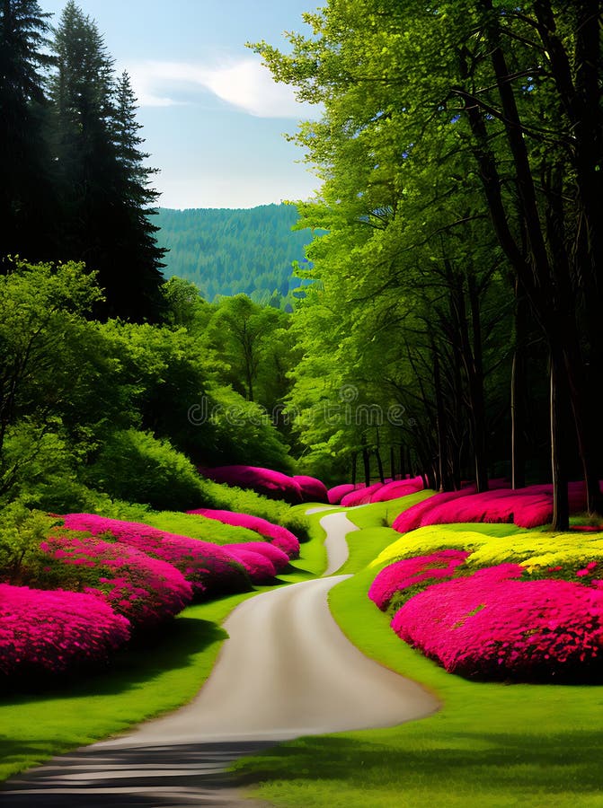 Floral Forest Spring 3D Shadows Neon. Stock Illustration - Illustration ...